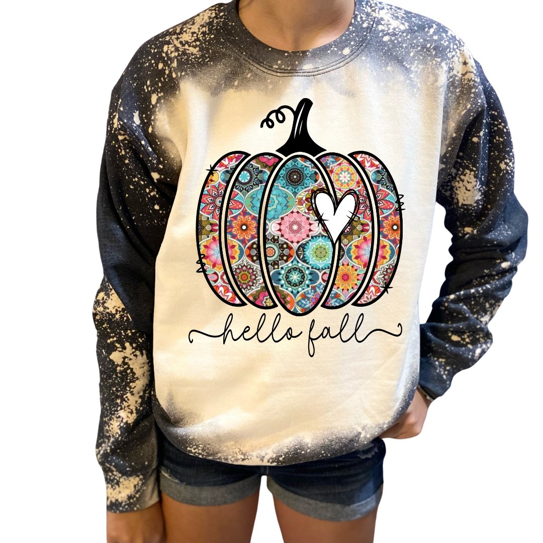 Bohemian Pumpkin Hello Fall Custom Made Bleached Sweatshirt – Rkcountry ...